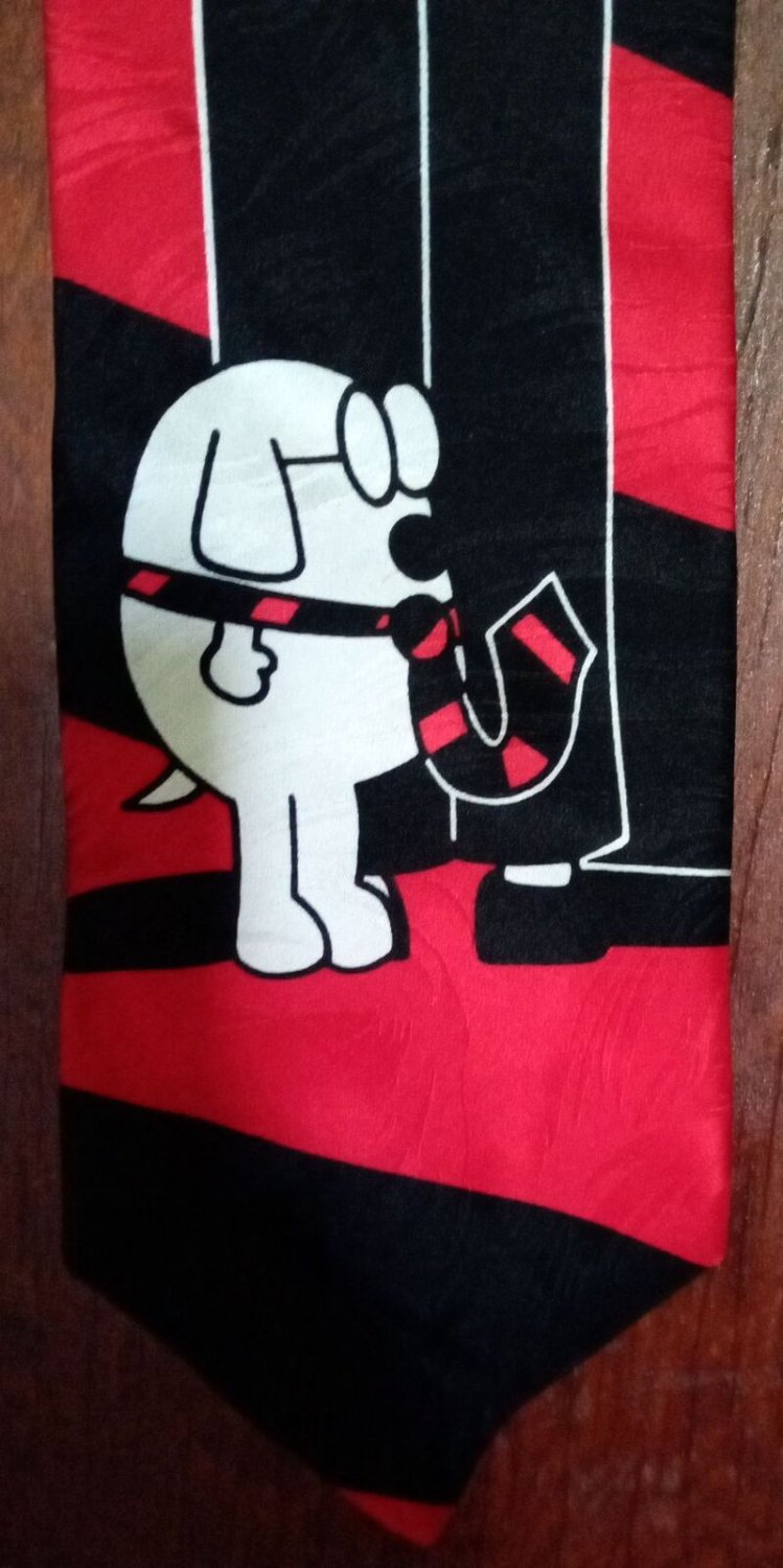Dilbert & Dogbert Comic Strip Silk Black and Red Striped Necktie
