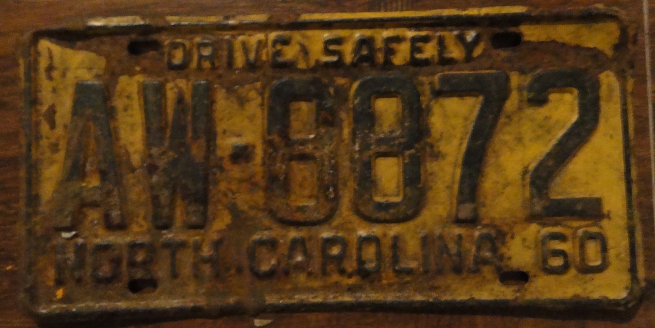 1960 AW 8872 North Carolina license plate