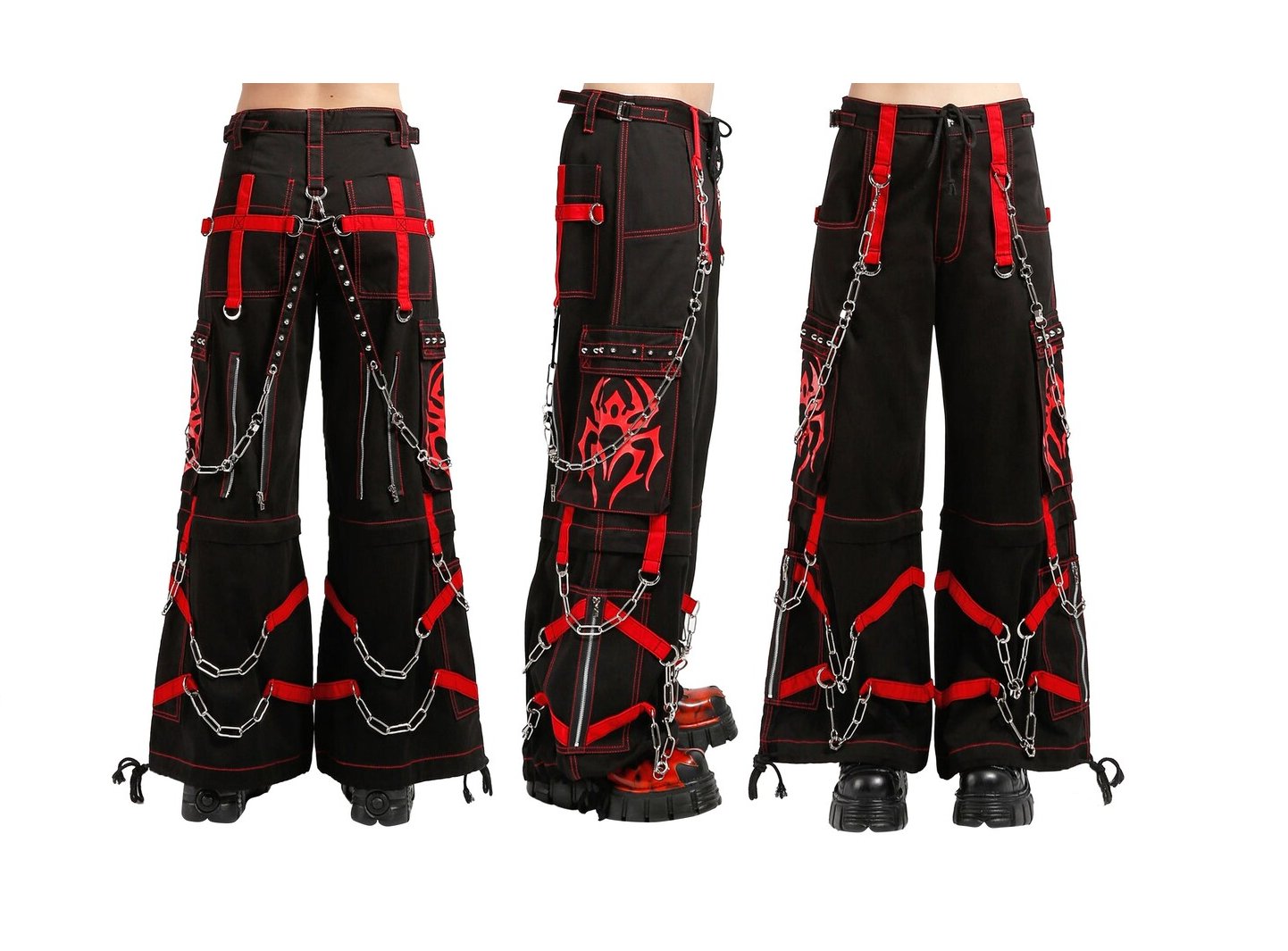 Gothic Black Cargo Pants with Chains Straps,Streetwear Denim Punk ...