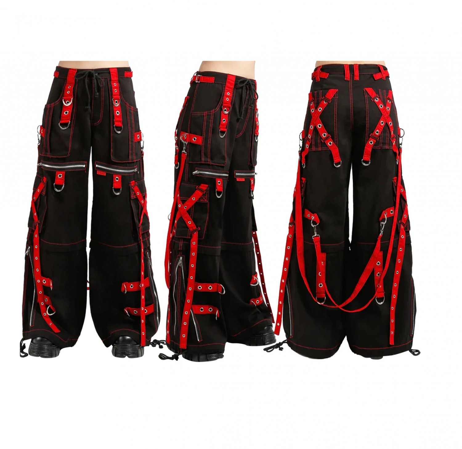 Gothic Black Cargo Pants with Chains Straps,Streetwear Denim Punk ...