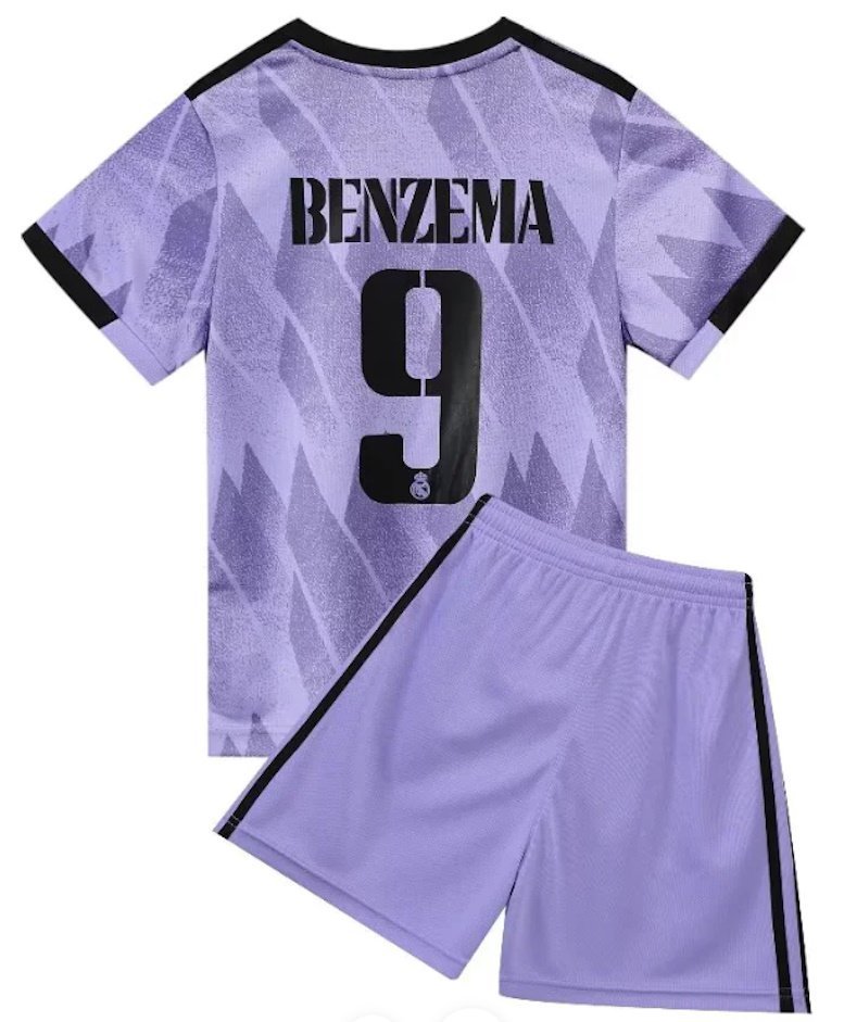 2025 BENZEMA #9 Real Madrid Kids Away Shirt Jersey Kit 22-23 Youth ...