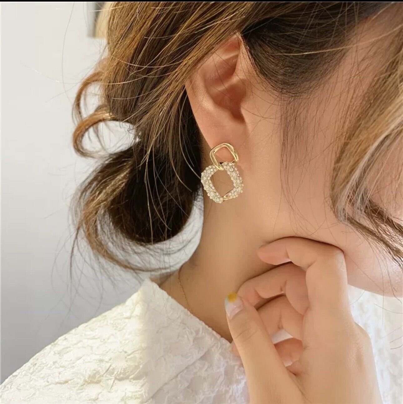 Elegant 925S Sterling Studs-Korean Cz Pearl Earrings, Geometric Square Design