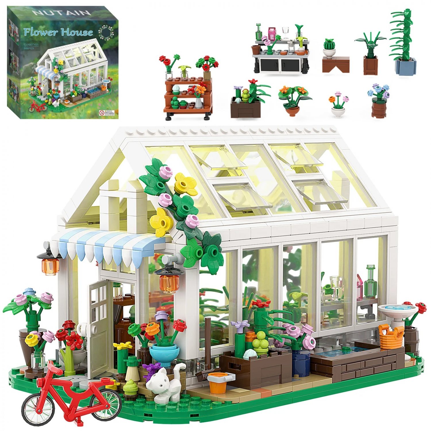 688PCS Flower House Building Set, Garden House Building Toy with Light