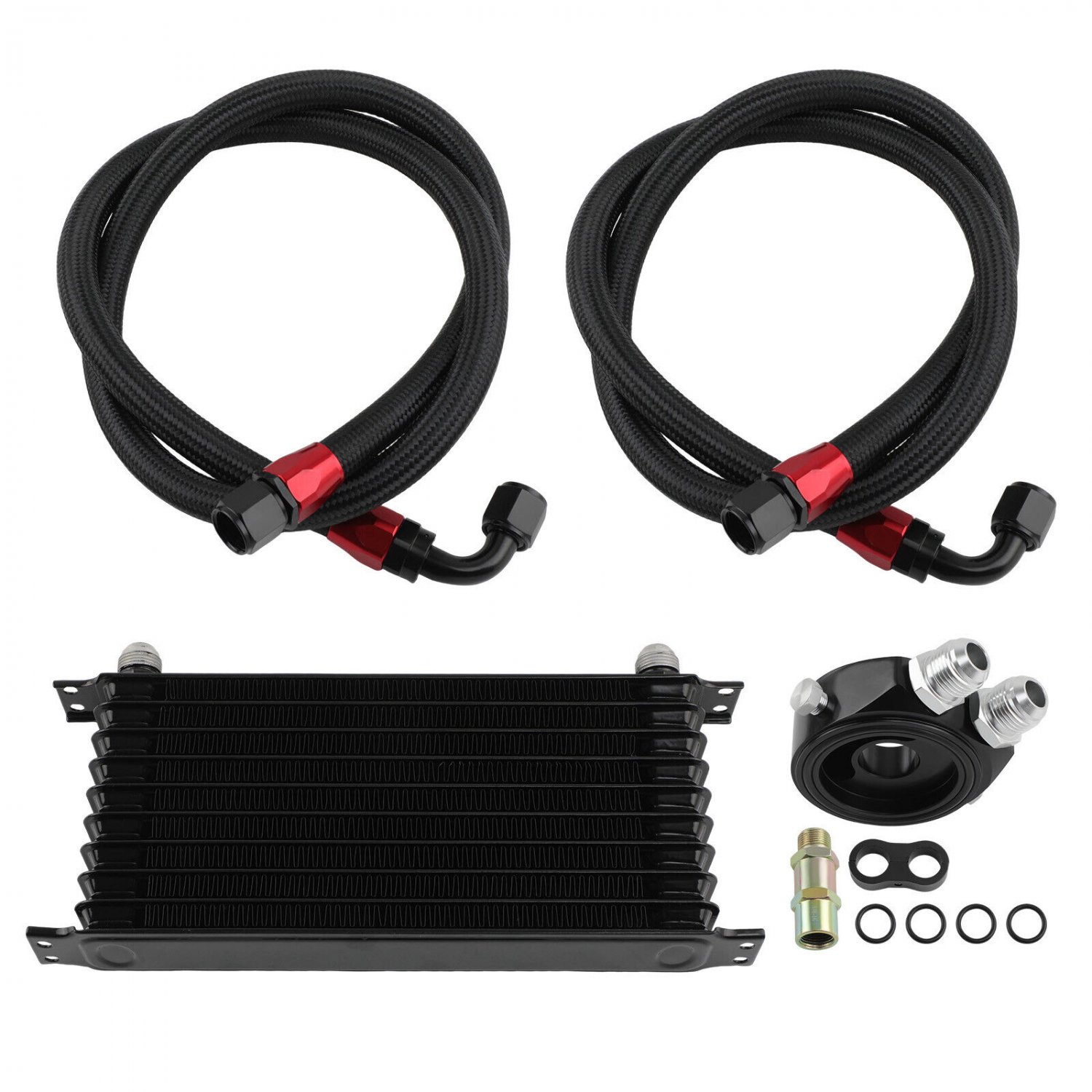 10 ROW AN10 Engine Black Oil Cooler Relocation Kit Filter Adapter ...