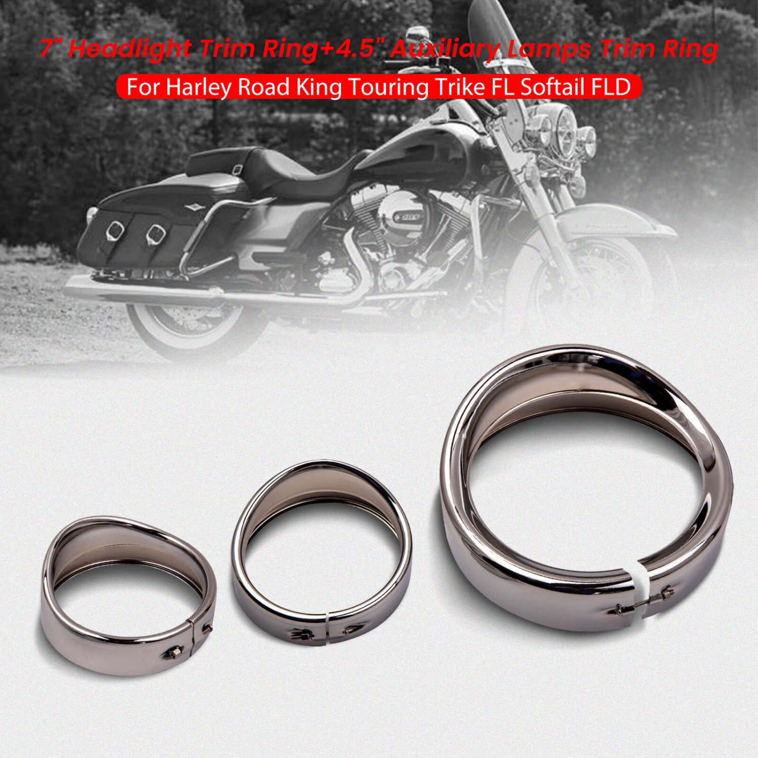7'' Headlight Trim Ring & 4 1/2'' Fog Light Trim Ring Fit For Harley ...