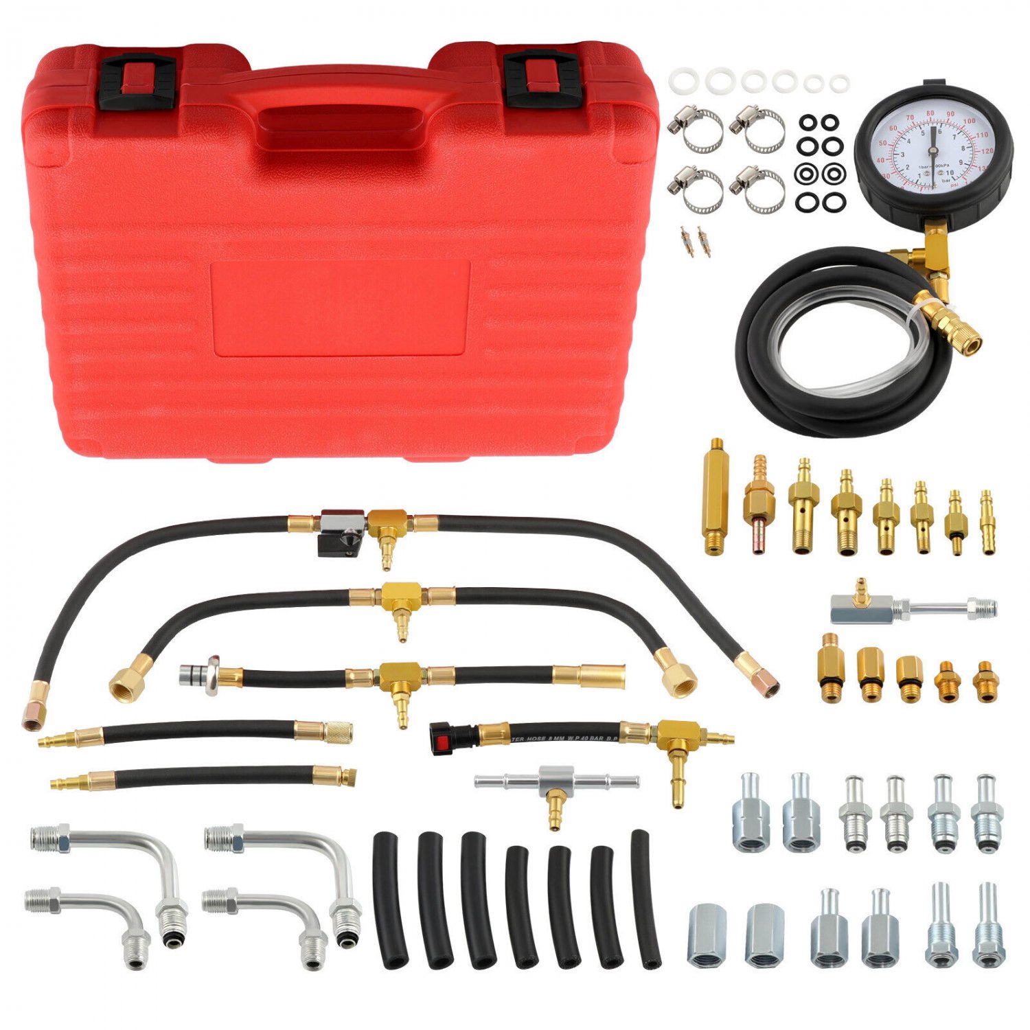 Fuel Injection Pressure Tester Gauge Test Adapter Kit 0-140 PSI ...
