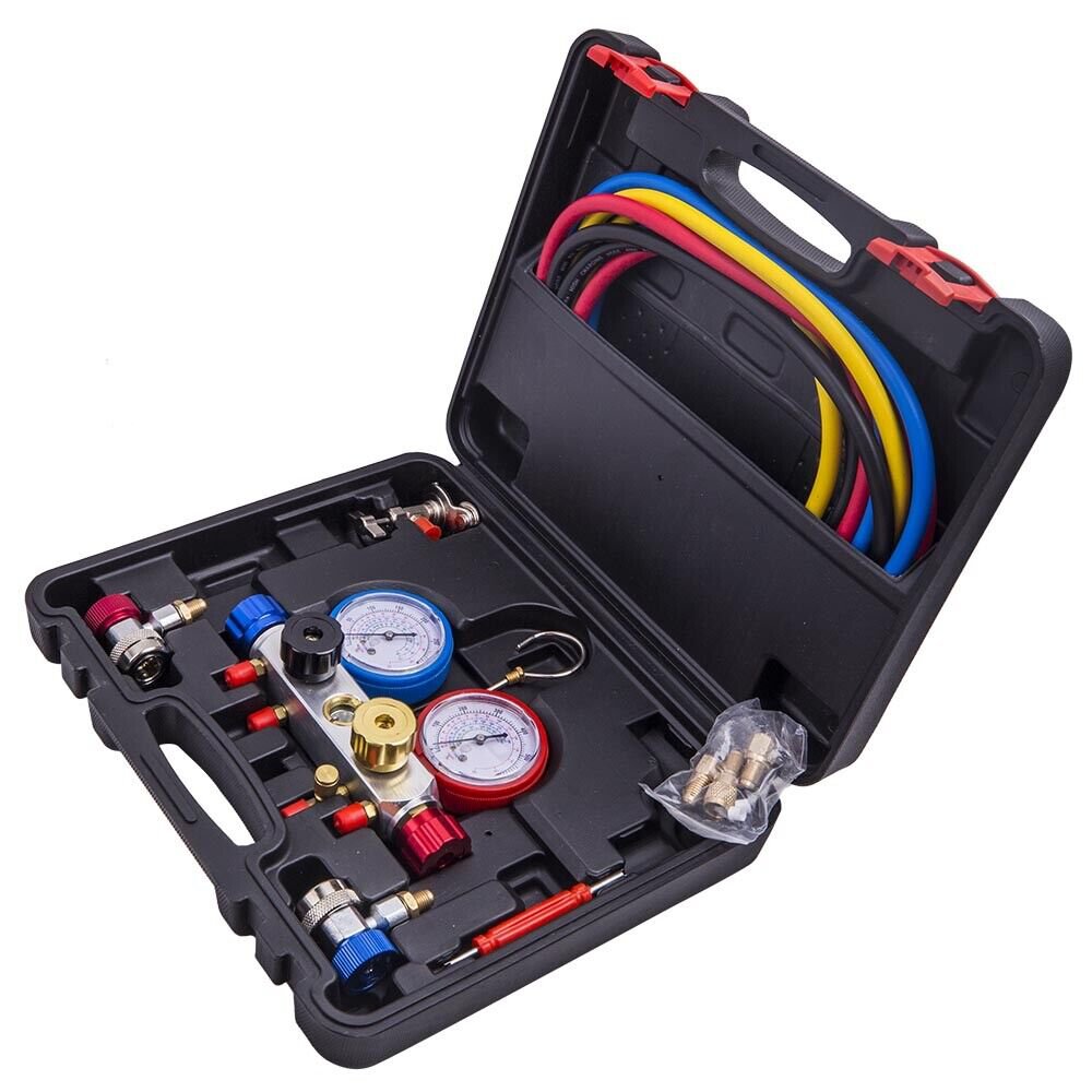 4 Way Diagnostic AC Manifold Gauge kit Professional AC Tool Kit w 4 ...