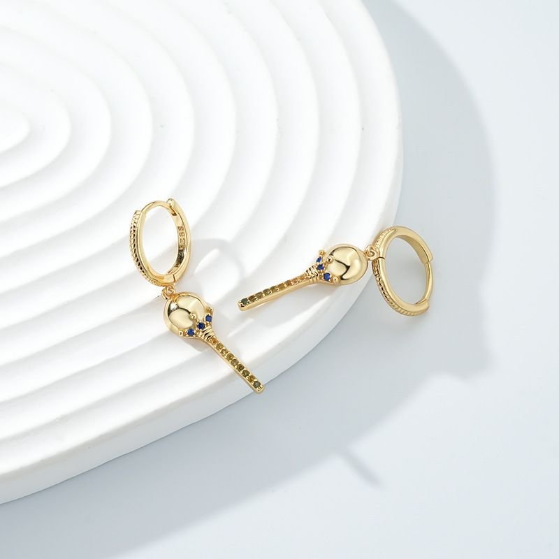 Ancient Egyptian Pharaoh Wand 925 Sterling Silver Hoop Dangling Earrings