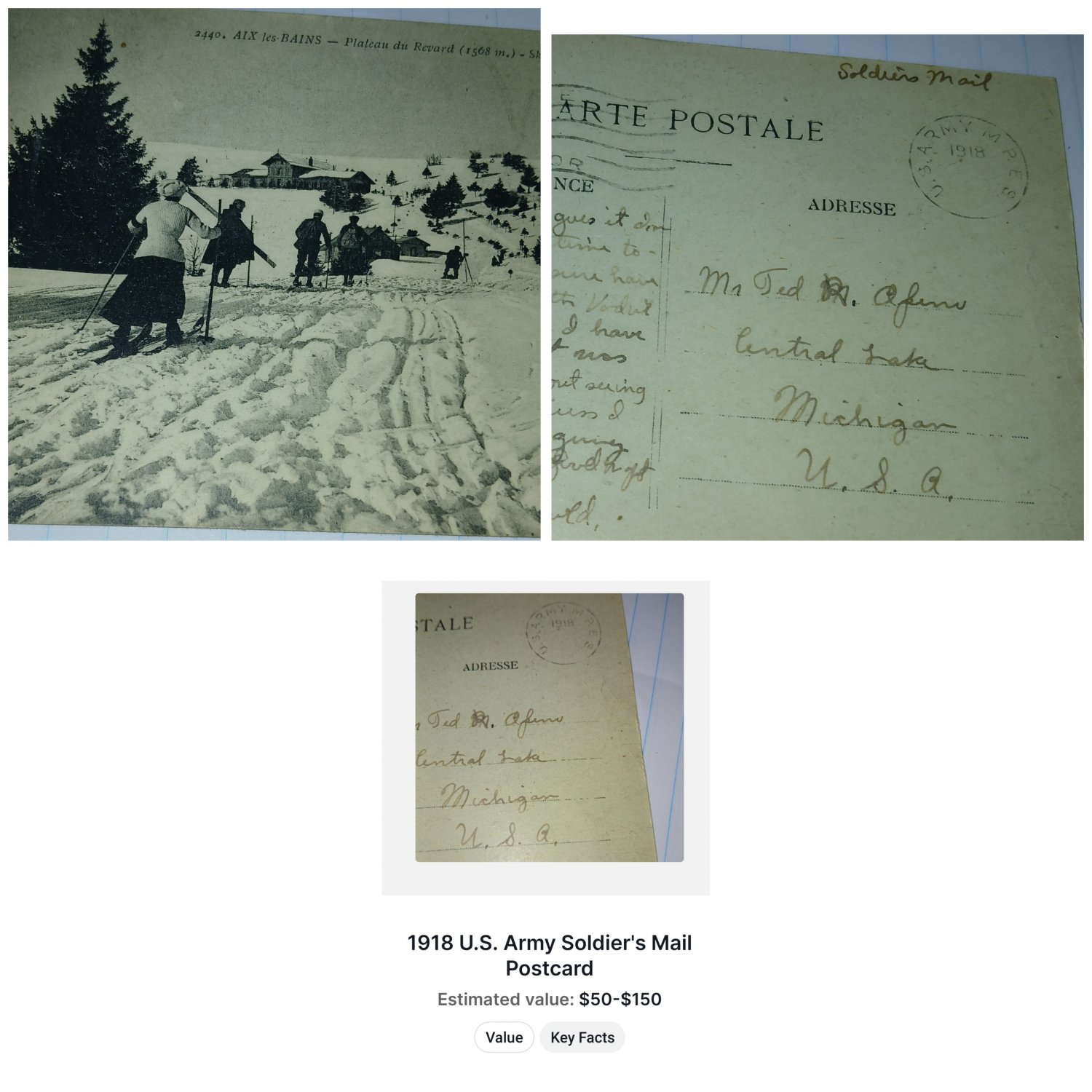 1918- soldiers mail- us. Army- postcard