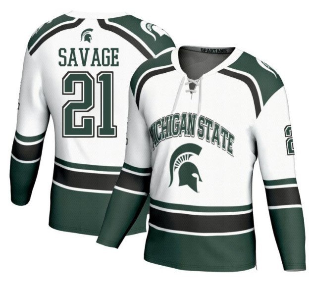 Red Savage #21 Michigan State Spartans College Hockey All White