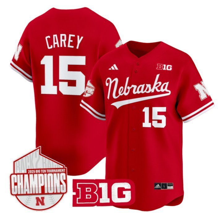 Dylan Carey #15 Nebraska Huskers 2025 Champions Patch Vapor Red