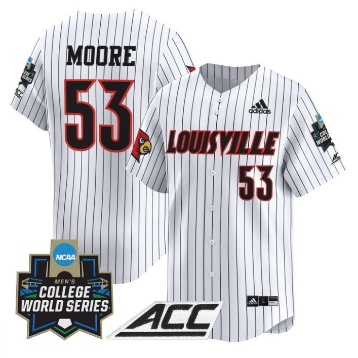 Lucas Moore #53 Louisville Cardinals 2025 World Series Patch Pinstripe