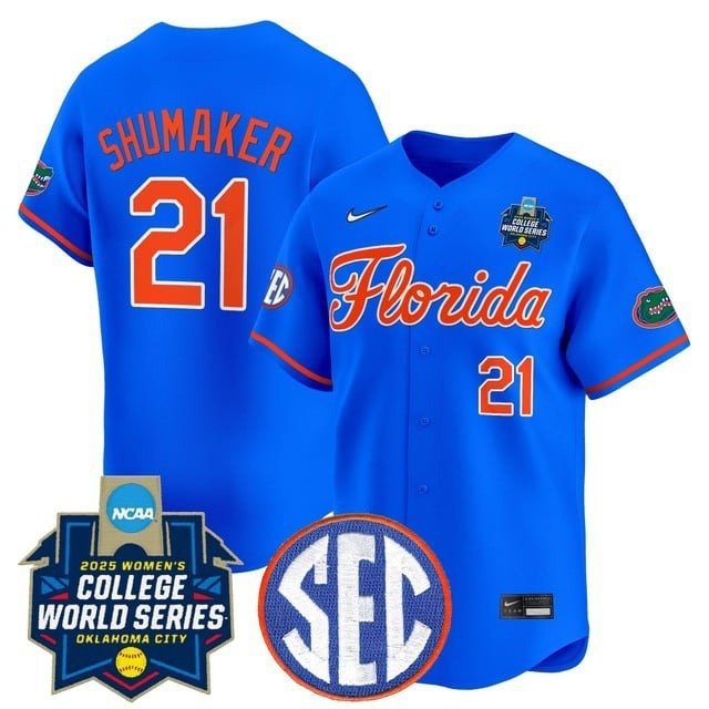 Taylor Shumaker #21 Florida Gators 2025 World Series Vapor SEC Patch Royal