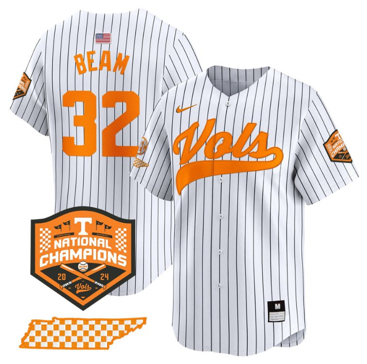 Drew Beam Jersey #32 Tennessee Volunteers Baseball 2024 Champions Vapor ...