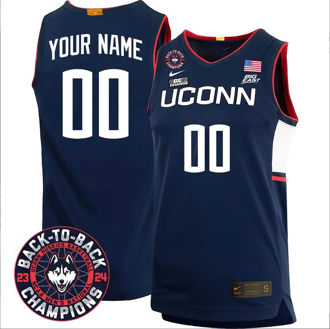 Custom UConn Huskies Basketball Jersey 2024 Back To Back Champions ...