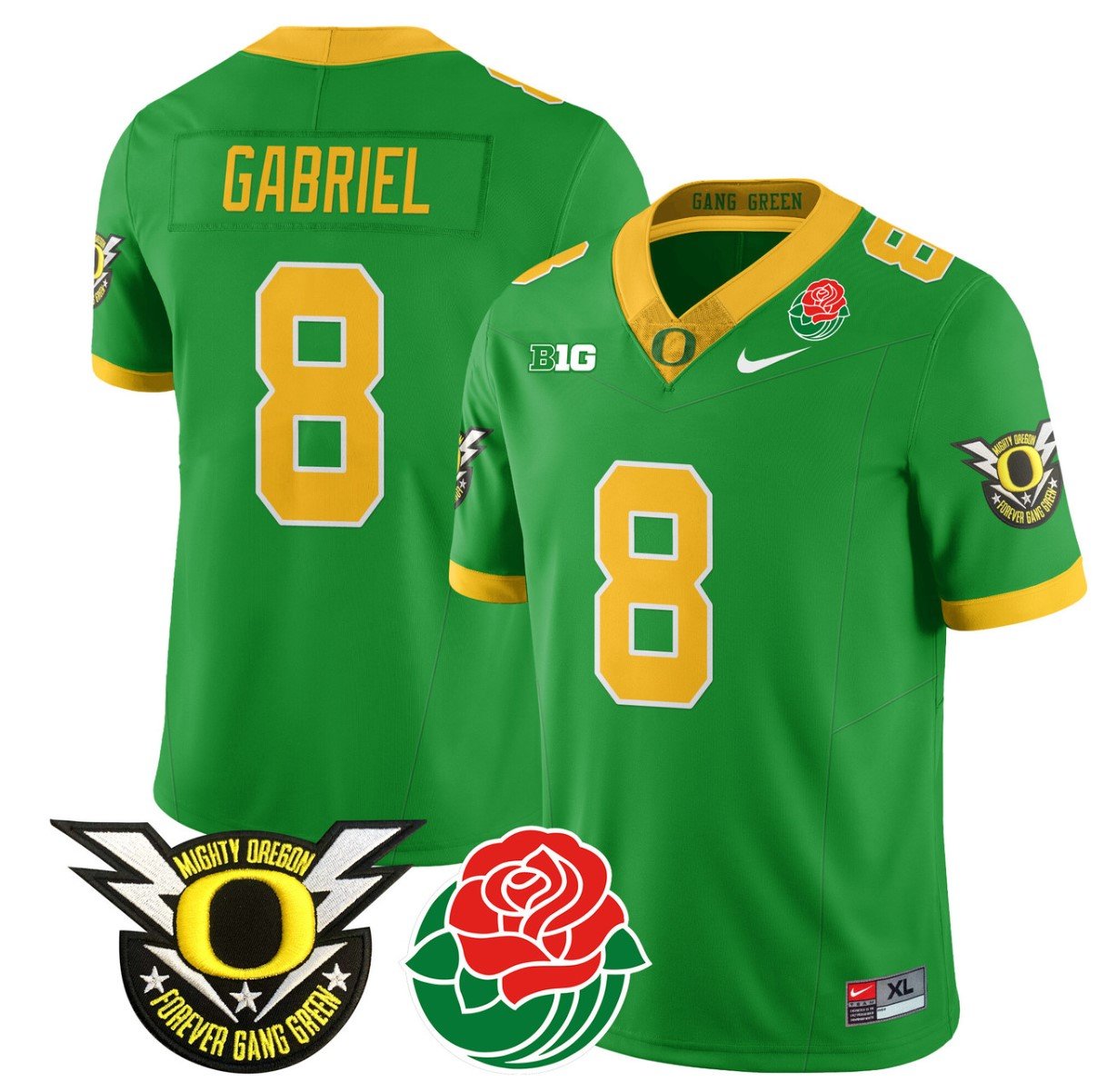 Dillon Gabriel Jersey #8 Oregon Ducks 2024 Mighty Rose Bowl Patch N2 Green