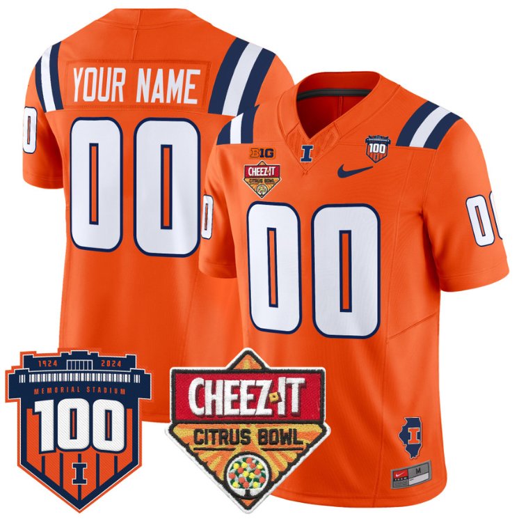 Custom Illinois Fighting Jersey 2025 Cheez-It Citrus Bowl Orange