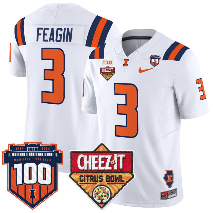 Kaden Feagin Jersey #3 Illinois Fighting 2025 Cheez-It Citrus Bowl White