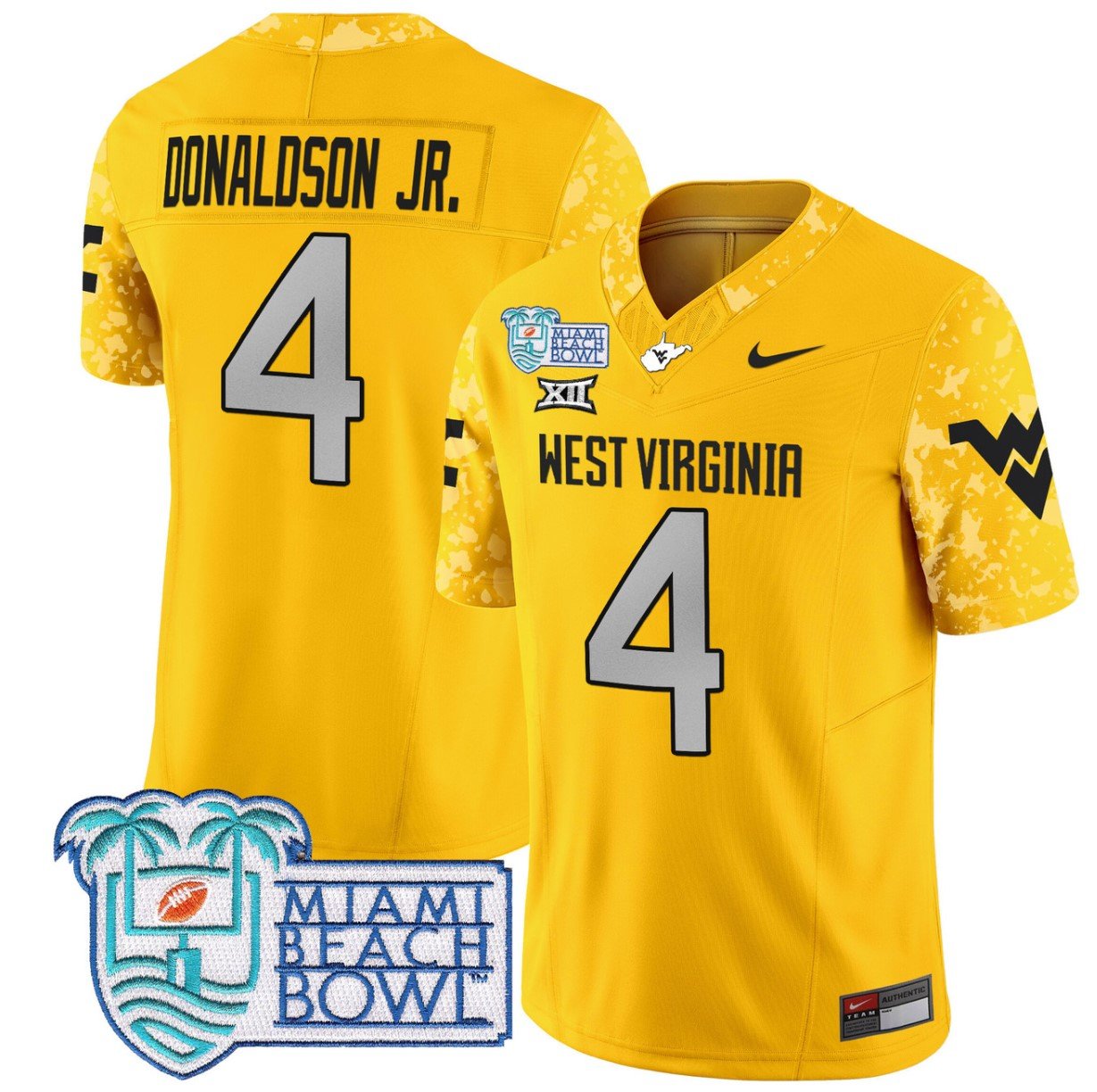 CJ Donaldson Jr Jersey #4 West Virginia Mountaineers 2025 Miami Beach ...