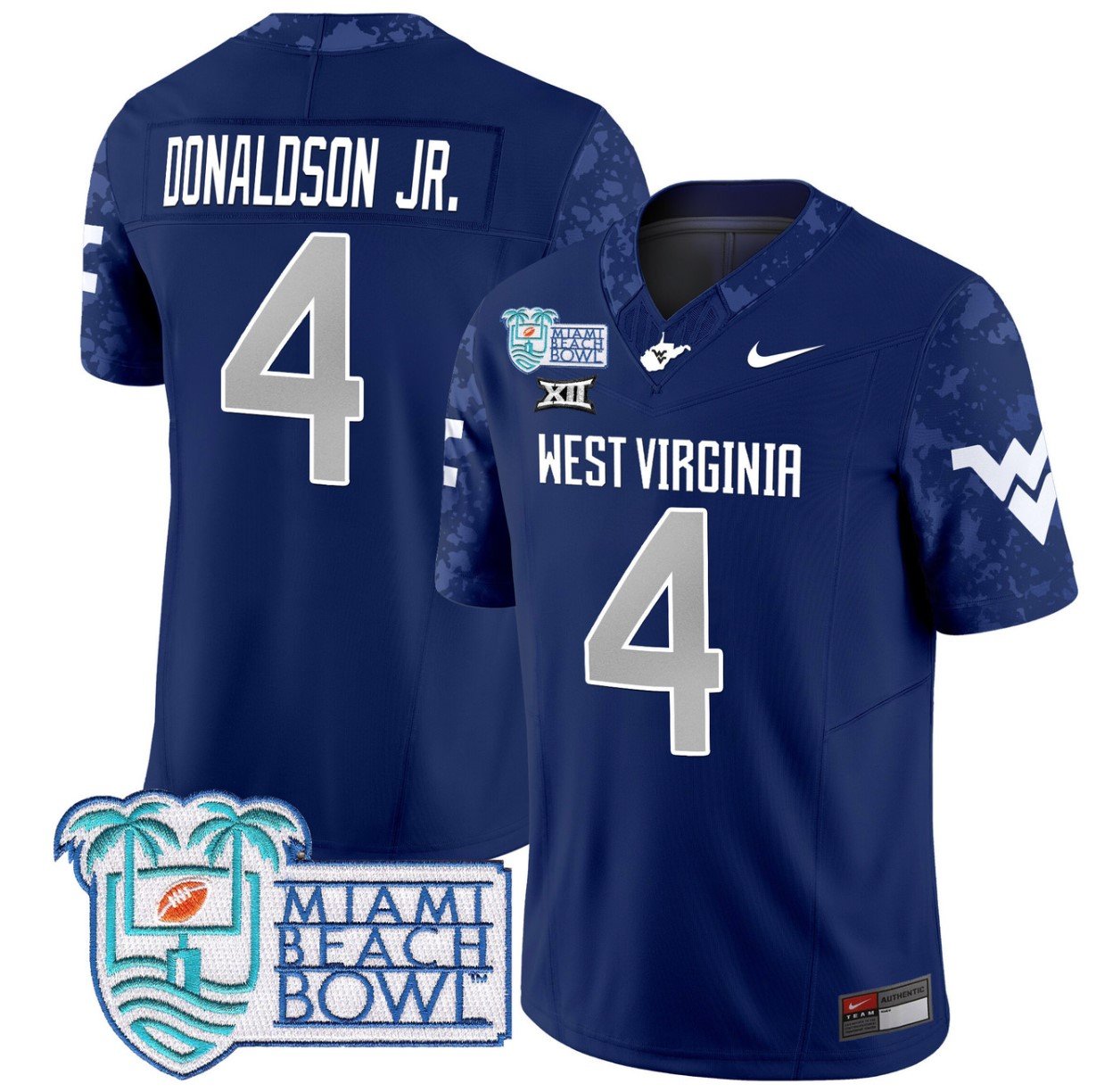 CJ Donaldson Jr Jersey #4 West Virginia Mountaineers 2025 Miami Beach ...