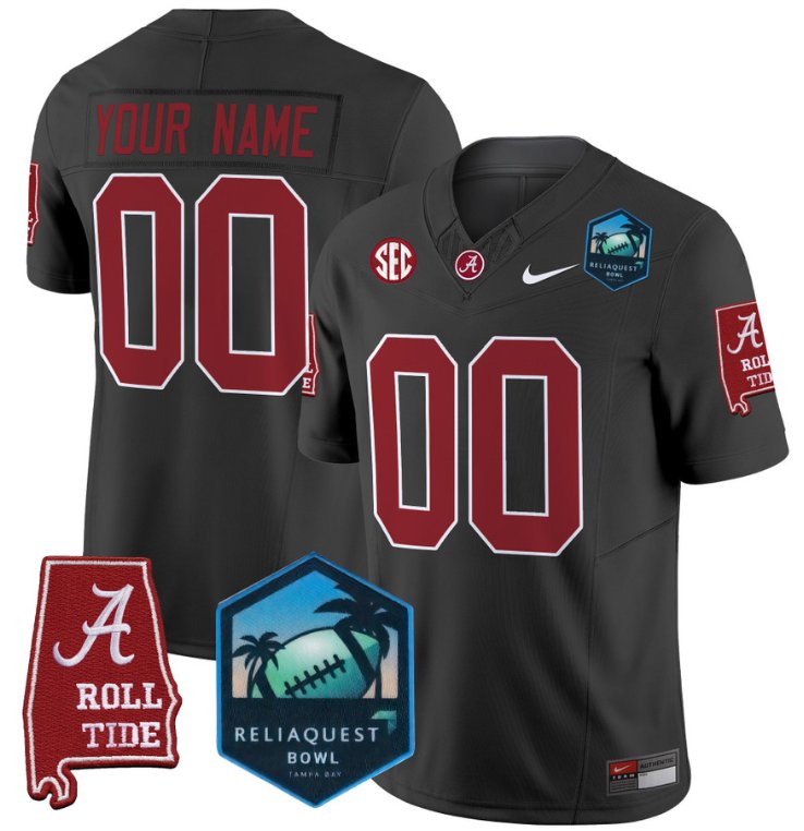 Custom Alabama Crimson Tide Jersey 2025 ReliaQuest Bowl Patch Black