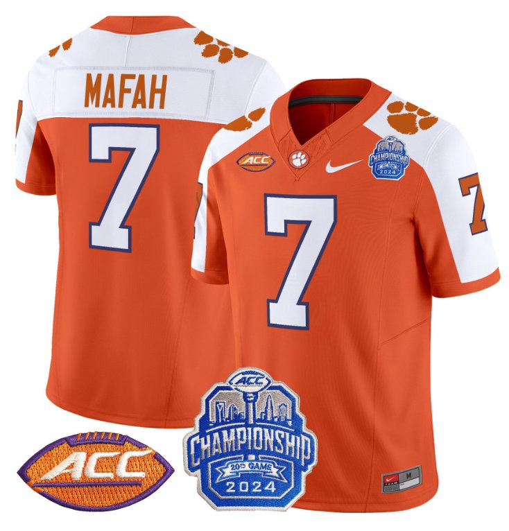 Phil Mafah Jersey #7 Clemson Tigers 2024 ACC Championship Patch Orange ...