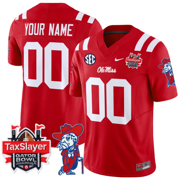 Custom Ole Miss Rebels Jersey 2025 Gator Bowl Patch Vapor Football Red