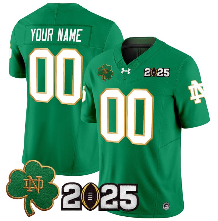 Custom Notre Dame Jersey 2025 CFP Final Patch Stitched Green