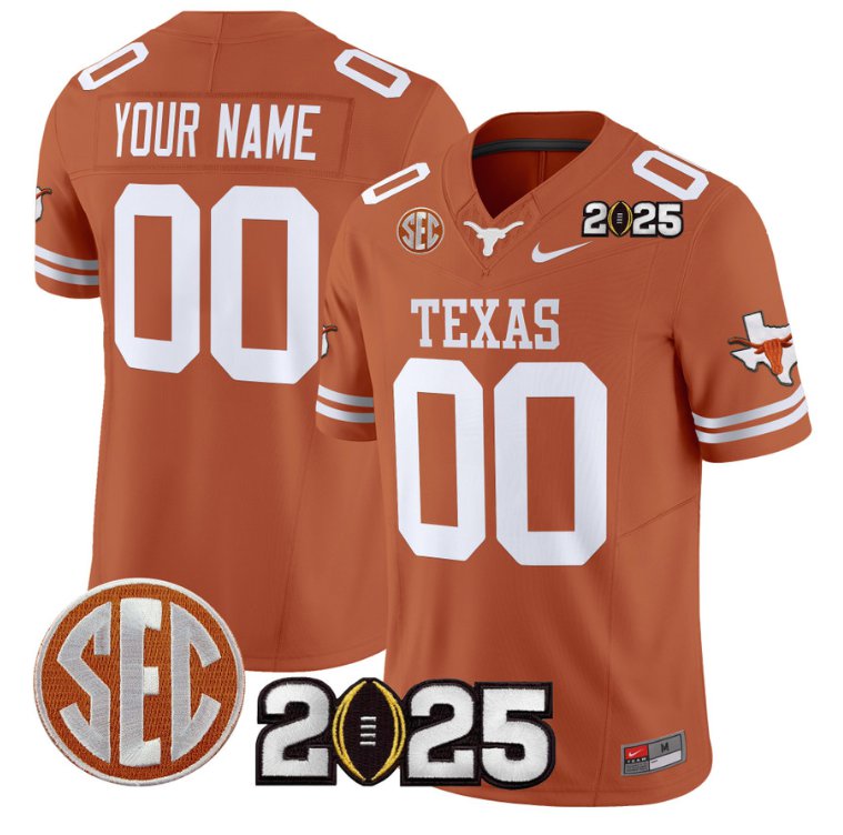 Custom Texas Longhorns Jersey 2025 CFP Final Patch Stitched Texas Orange
