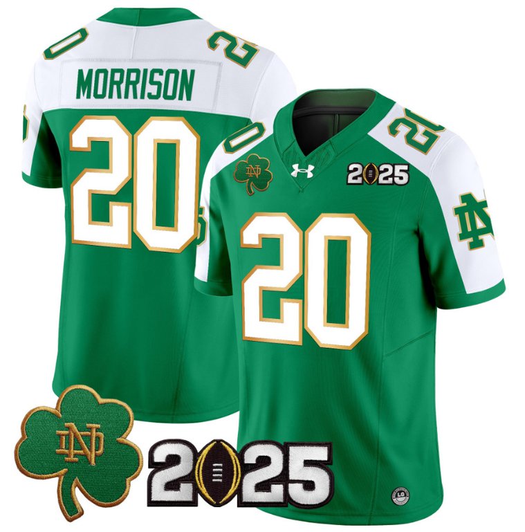 Benjamin Morrison Jersey #20 Notre Dame 2025 CFP Final Patch Green ...