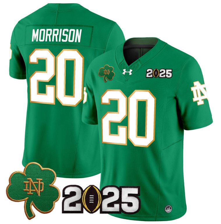 Benjamin Morrison Jersey #20 Notre Dame 2025 CFP Final Patch Green