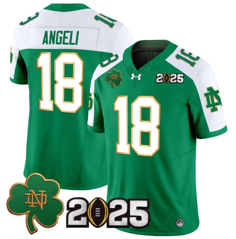 Steve Angeli Jersey #18 Notre Dame 2025 CFP Final Patch Green Alternate