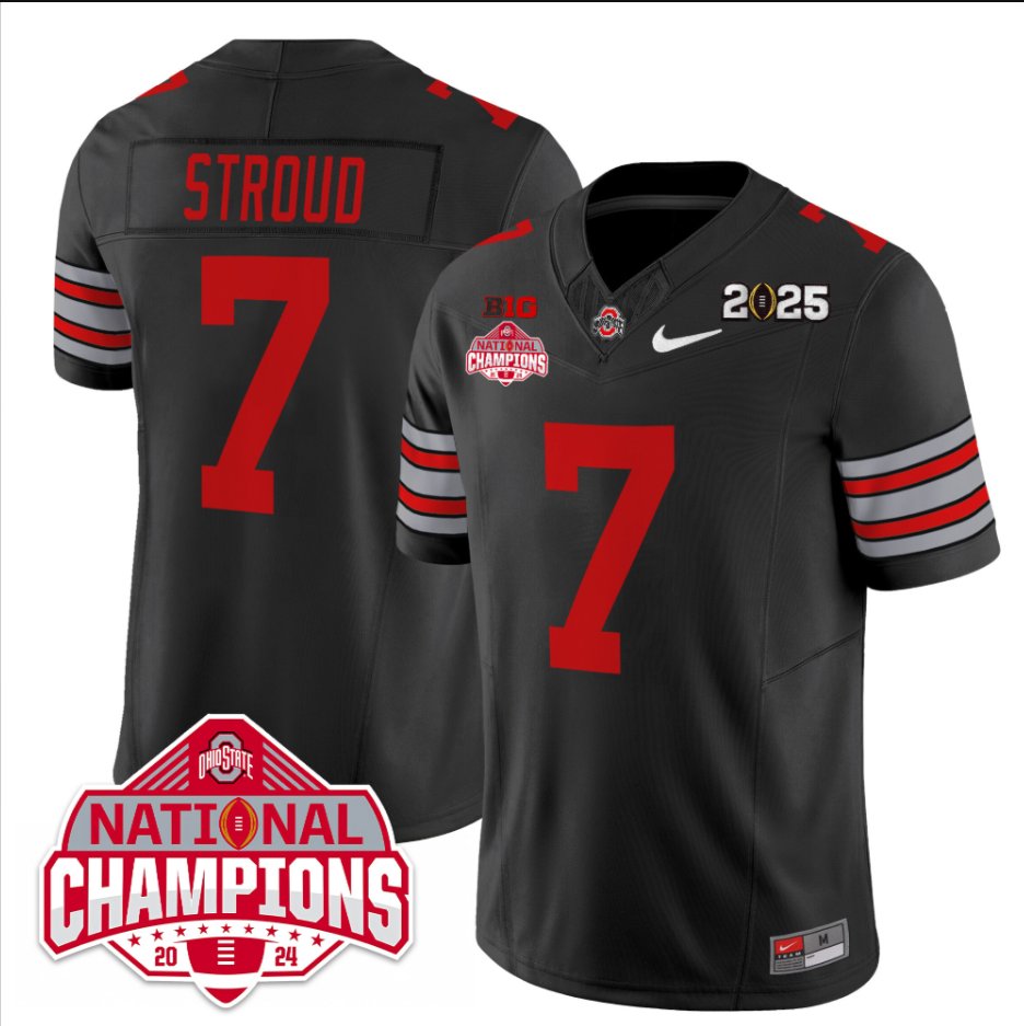 C J Stroud Jersey #7 Ohio State 2025 CFP Patch National Champions Black