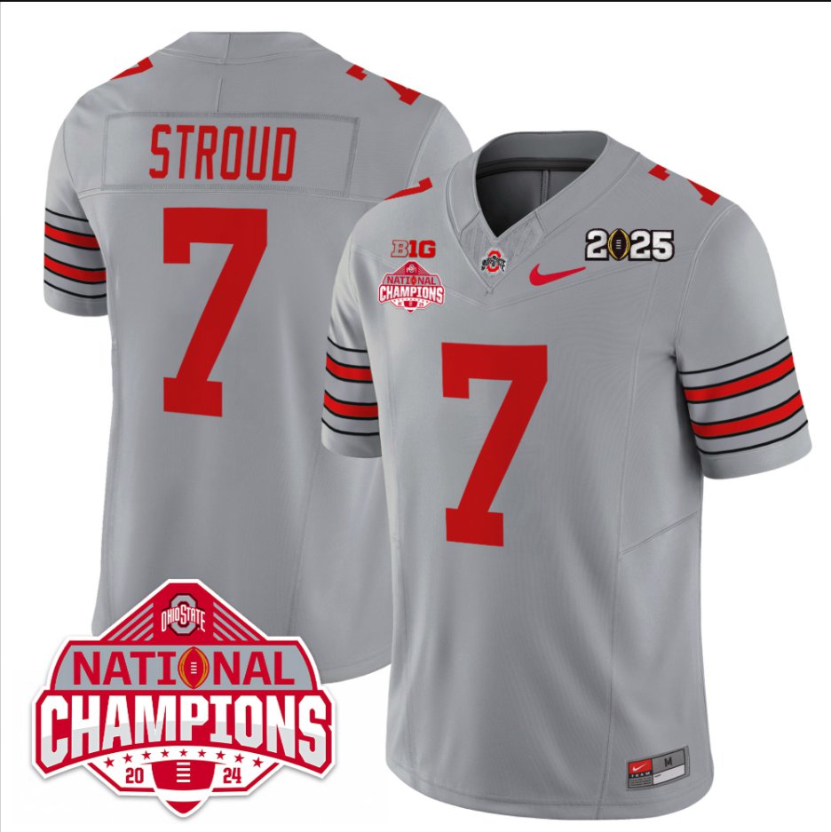 C J Stroud Jersey #7 Ohio State 2025 CFP Patch National Champions Gray