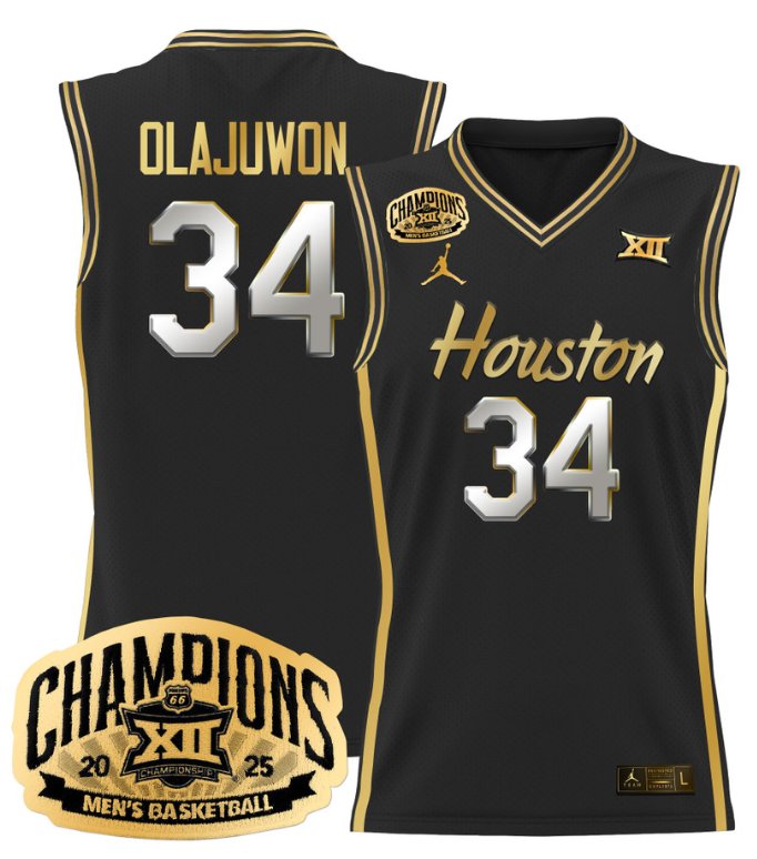 Hakeem Olajuwon Jersey #34 Houston Cougar 2025 Big 12 Champions Black Gold