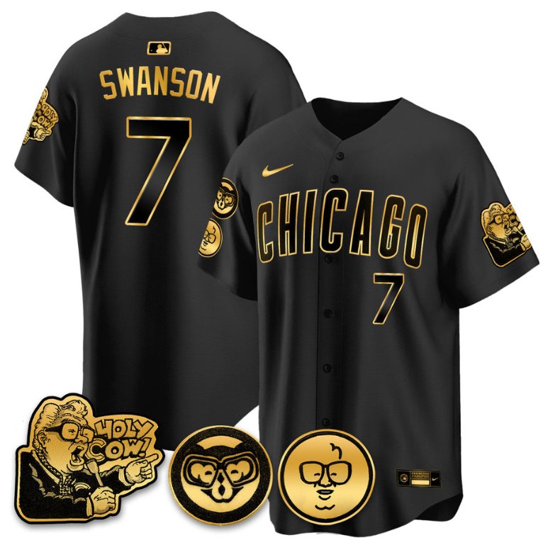 Dansby Swanson Jersey #7 Chicago Cubs Harry Caray Holy Cow Patch ...