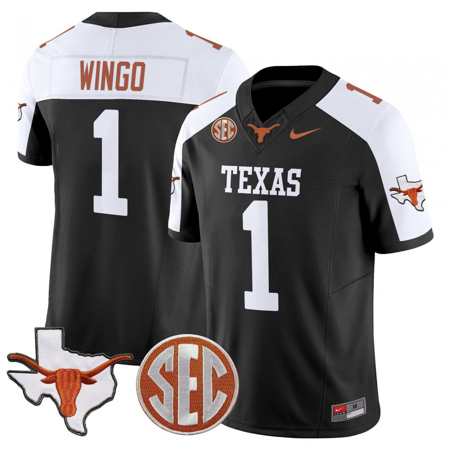 Ryan Wingo Jersey #1 Texas Longhorns 2025 State Map SEC Patch Black ...