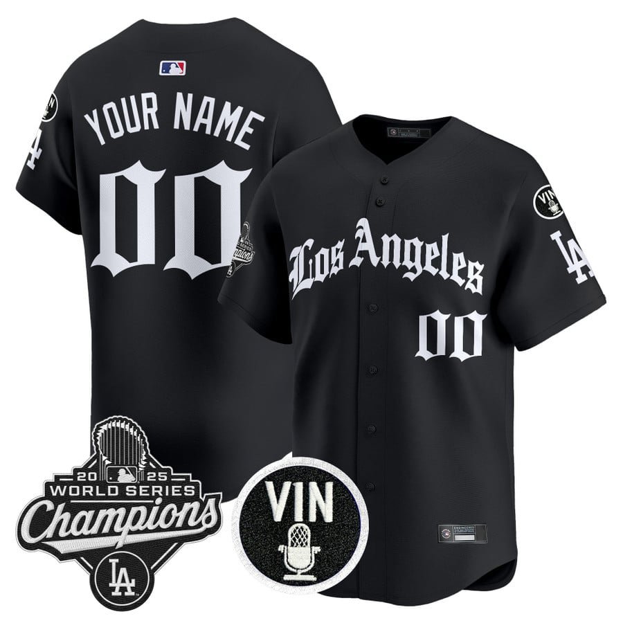 Custom Dodgers Jersey 2025 World Series Champions LA Gothic Edition Black