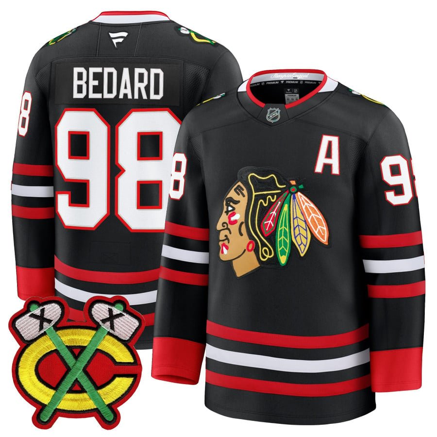 Connor Bedard Jersey #98 Chicago Blackhawks 2025-26 Premium Stitched Black