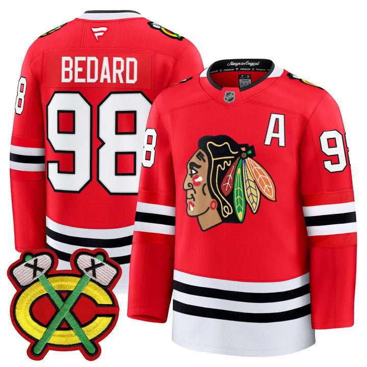 Connor Bedard Jersey #98 Chicago Blackhawks 2025-26 Premium Stitched Red
