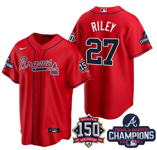 Men's Atlanta Braves #27 Austin Riley 2021 Red World Series Champions ...