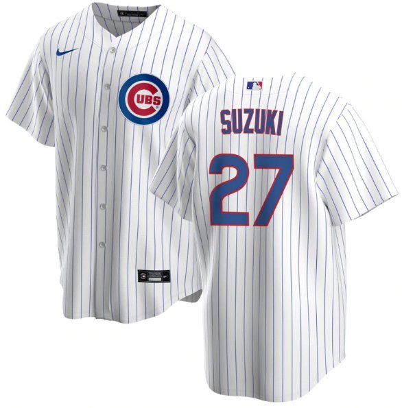 Men's Chicago Cubs #27 Seiya Suzuki White Baseball Stitched Jersey