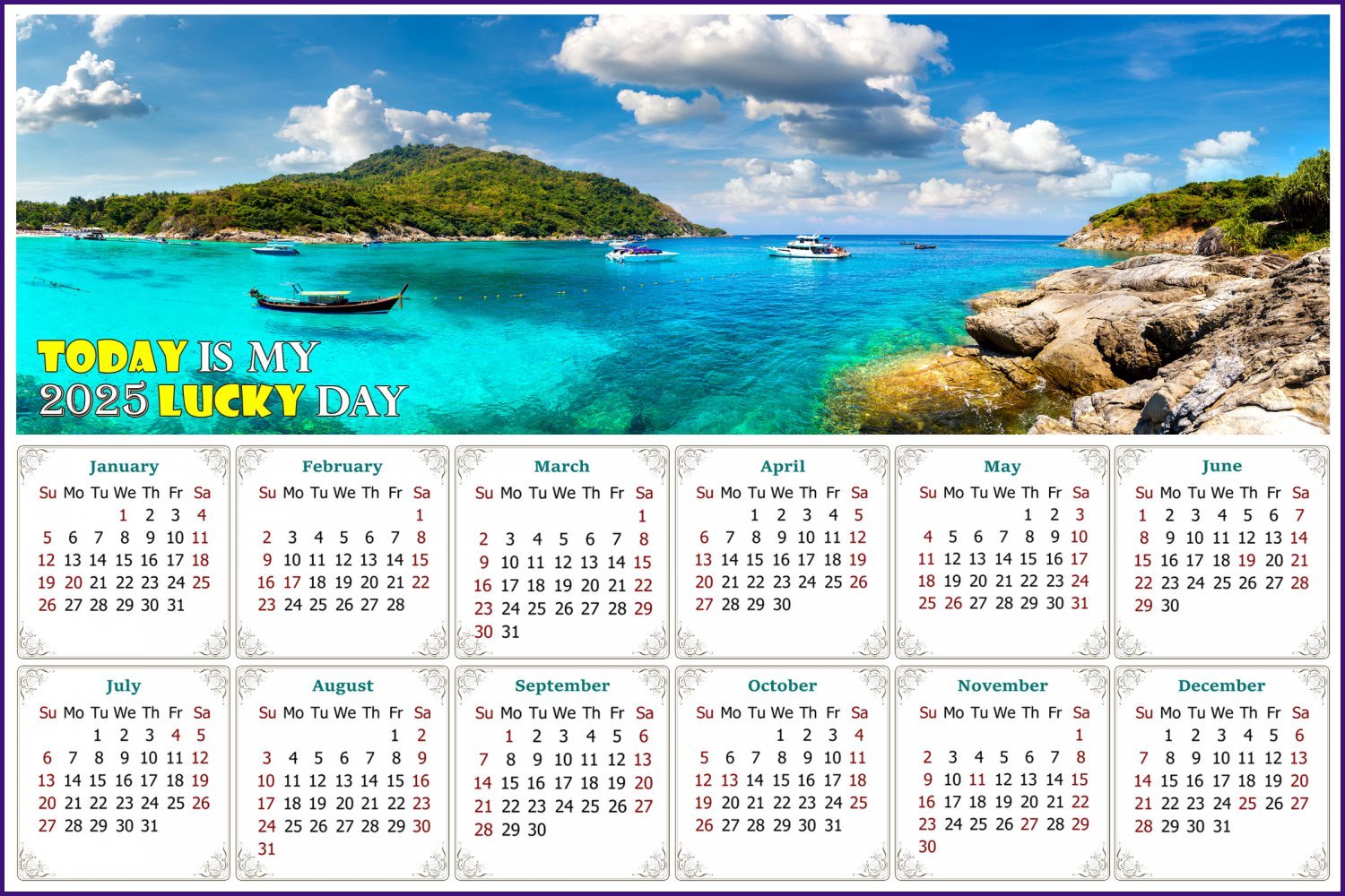 2025 Magnetic Calendar - Today is my Lucky Day - Racha (Raya) resort