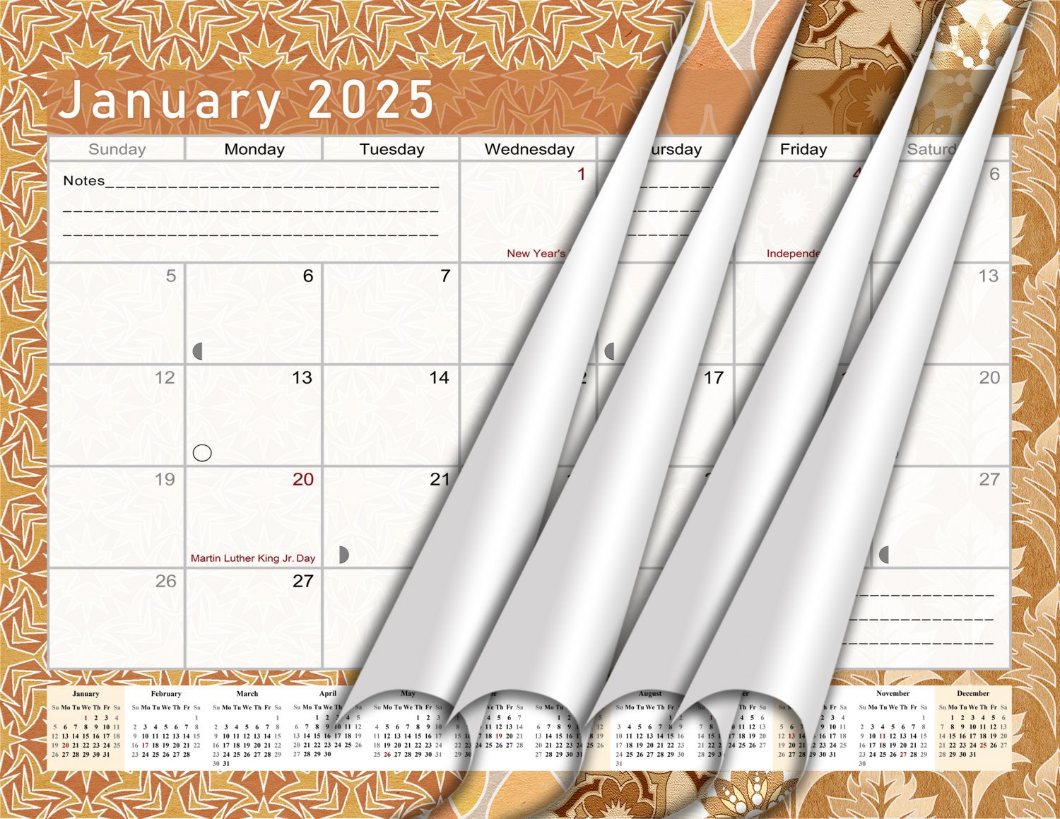 2025 Monthly Spiral-Bound Wall／Desk Calendar - 12 Months - (Edition #025)