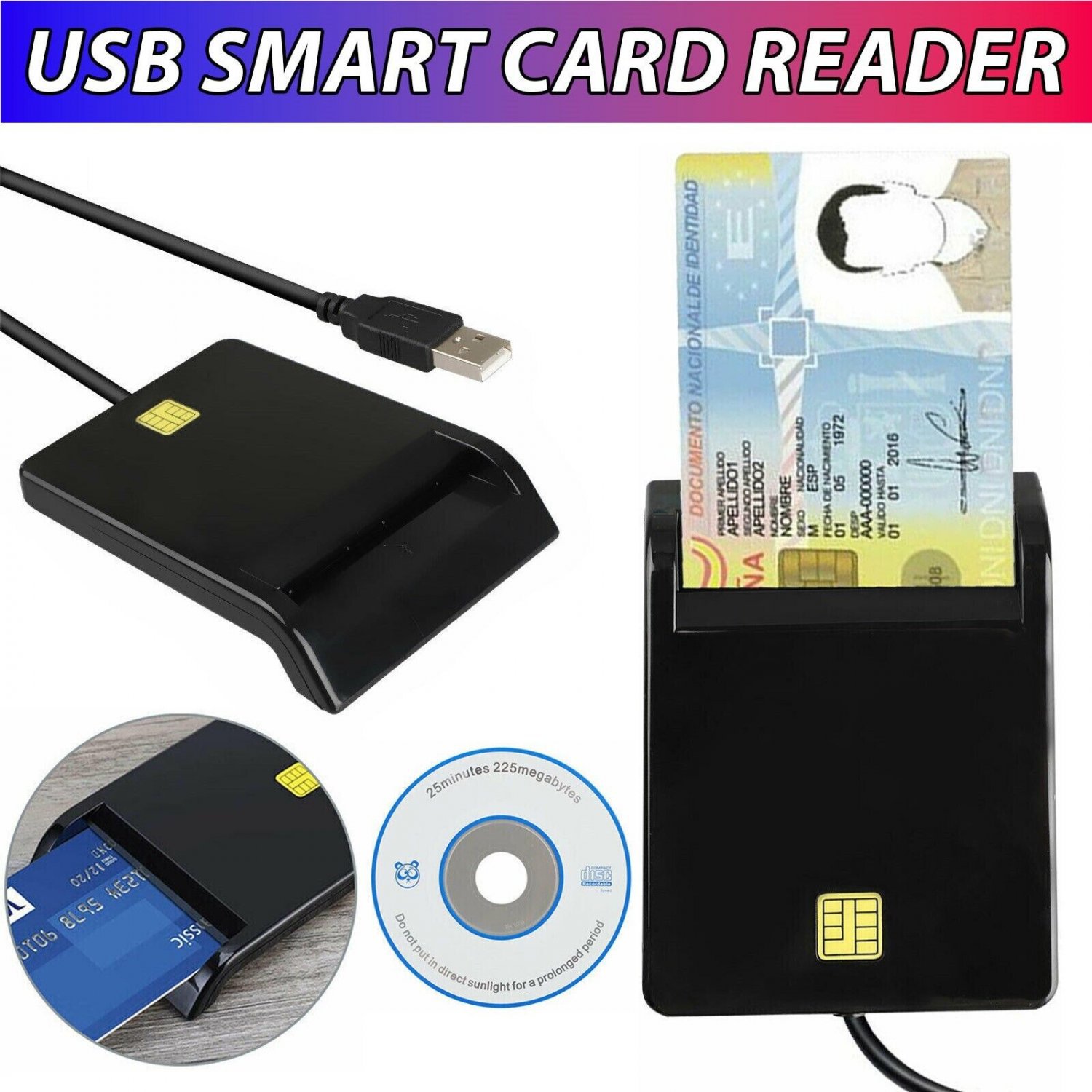 USB2.0 Smart Card Reader DOD Military CAC Common Access-Bank card-ID ...