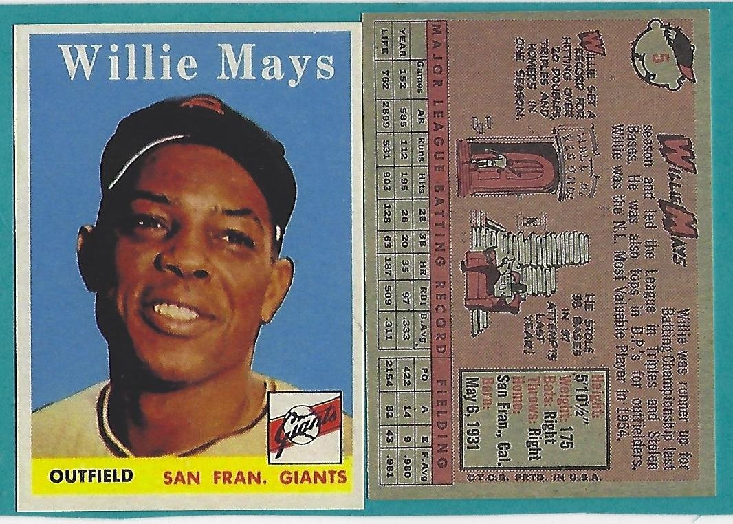 Willie Mays 1958 Novelty Card # 5 Giants Reprint "Say Hey Kid"