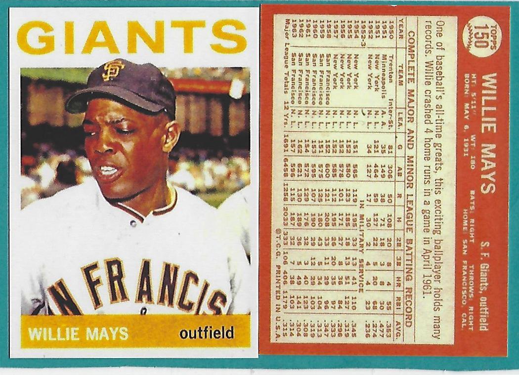 The Great Willie Mays 1964 Novelty Card Reprint Giants # 150 "Say Hey Kid"