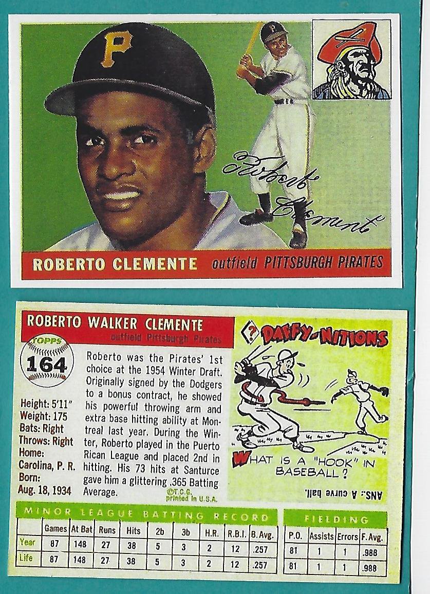 1955 Roberto Clemente Novelty Card # 164 Pirates Reprint