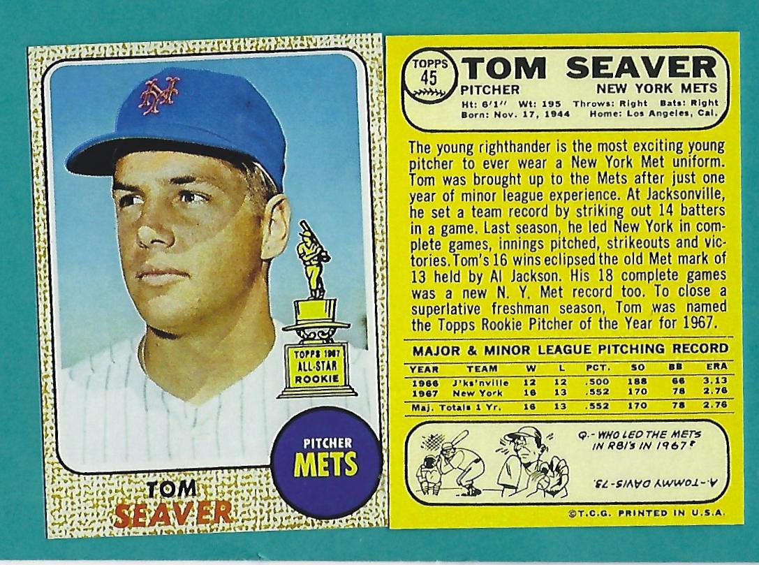1968 Tom Seaver All Star Rookie Card Novelty Reprint # 45 Mets