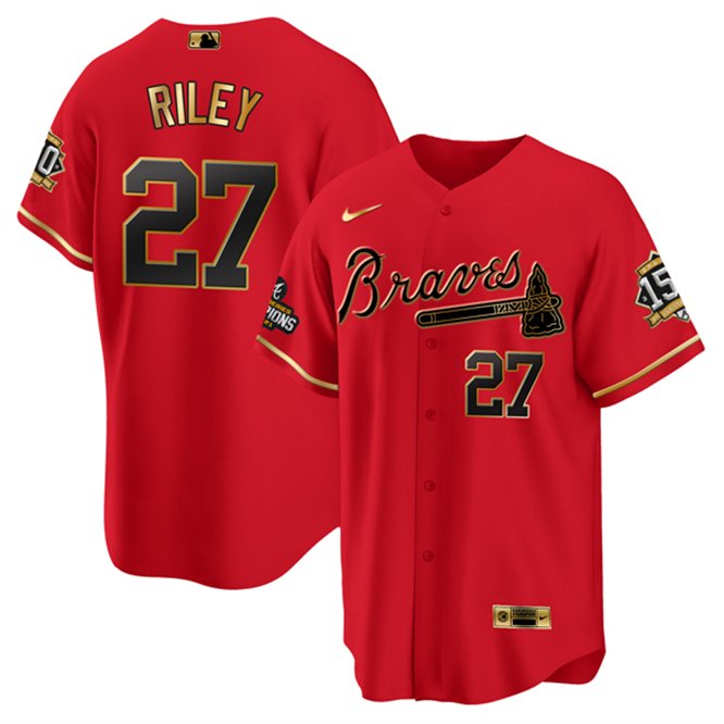 Braves #27 Austin Riley Red World Series Champions Program Baseball Jersey